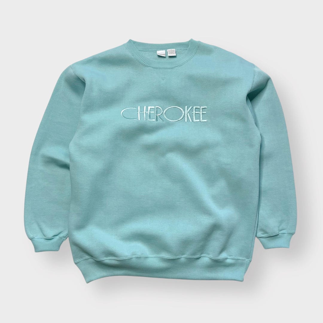 Vintage 90s Cherokee Embroidered Logo Sweatshirt, Teal Soft Oversize V ...