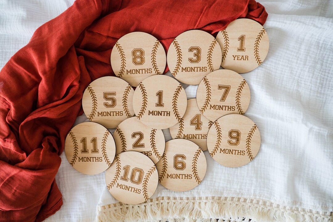 Baseball Monthly Baby Milestone Discs, Wood Monthly Milestone Marker ...