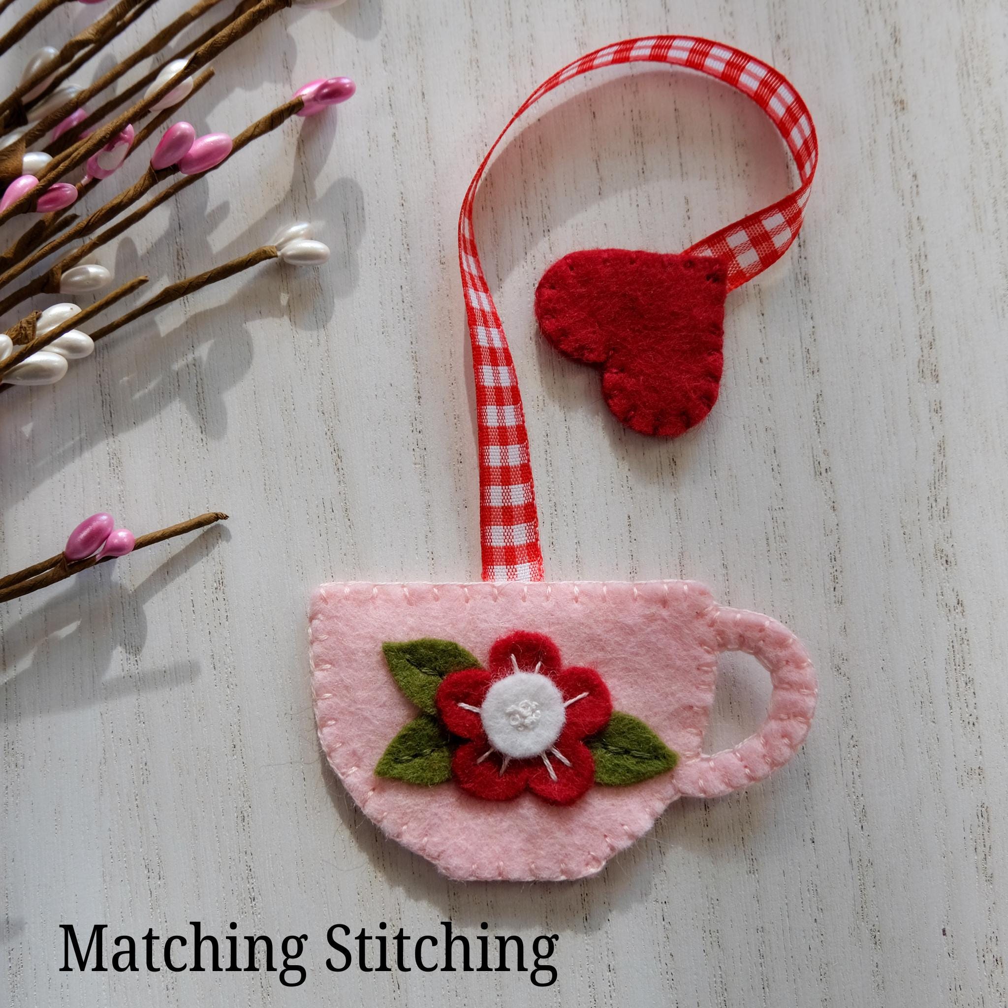 Teacup Wool Felt Valentine Bookmark Flower and Heart - Etsy