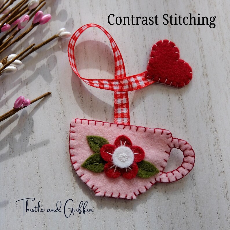 Teacup Wool Felt Valentine Bookmark Flower and Heart - Etsy
