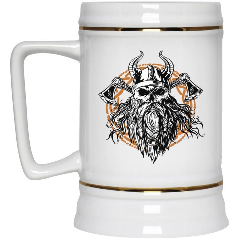 Vintage Viking Skull Beer Stein - Unique Drinking Mug With Horns and ...