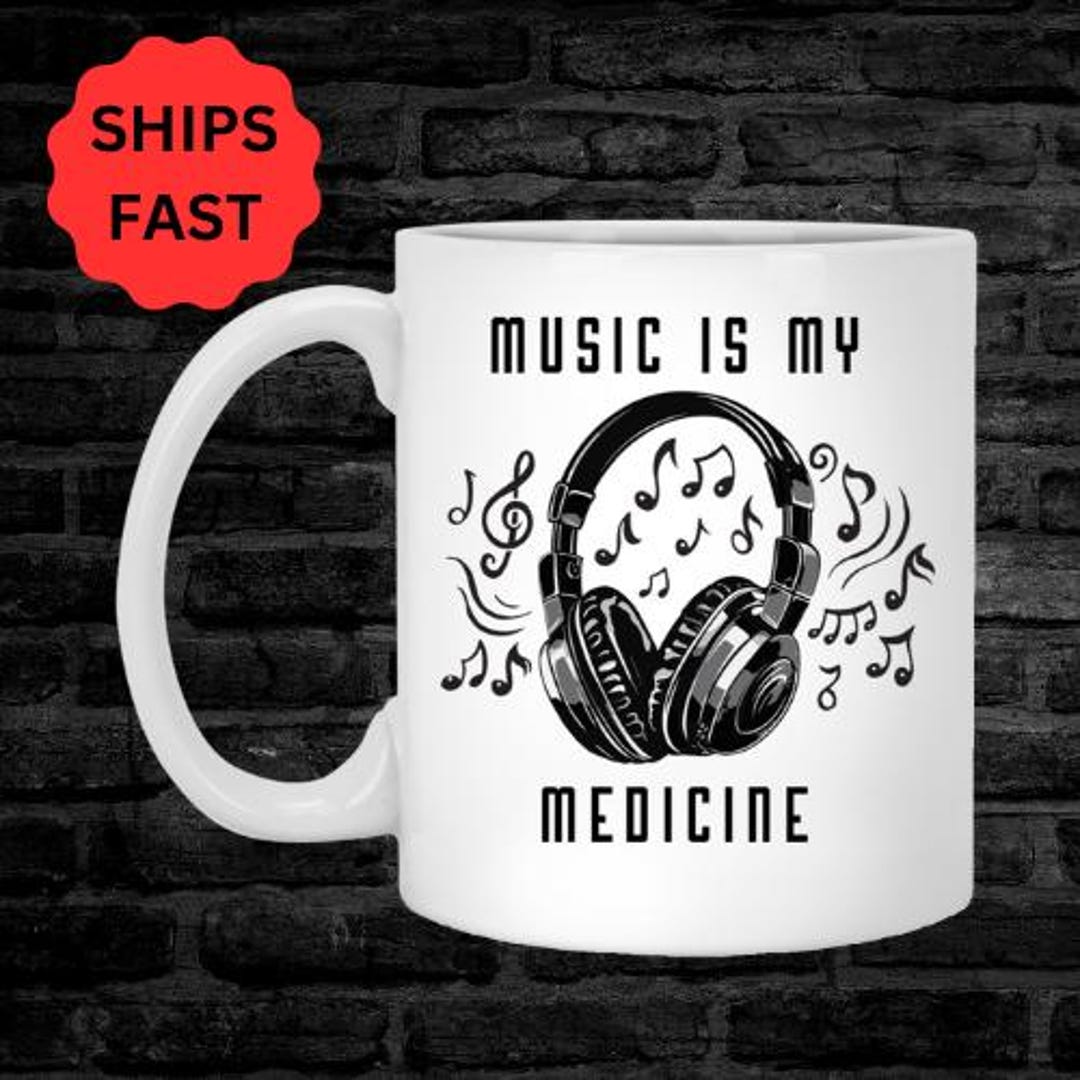Music is My Medicine Mug, Headphones With Music Notes Mug, Unique Music ...