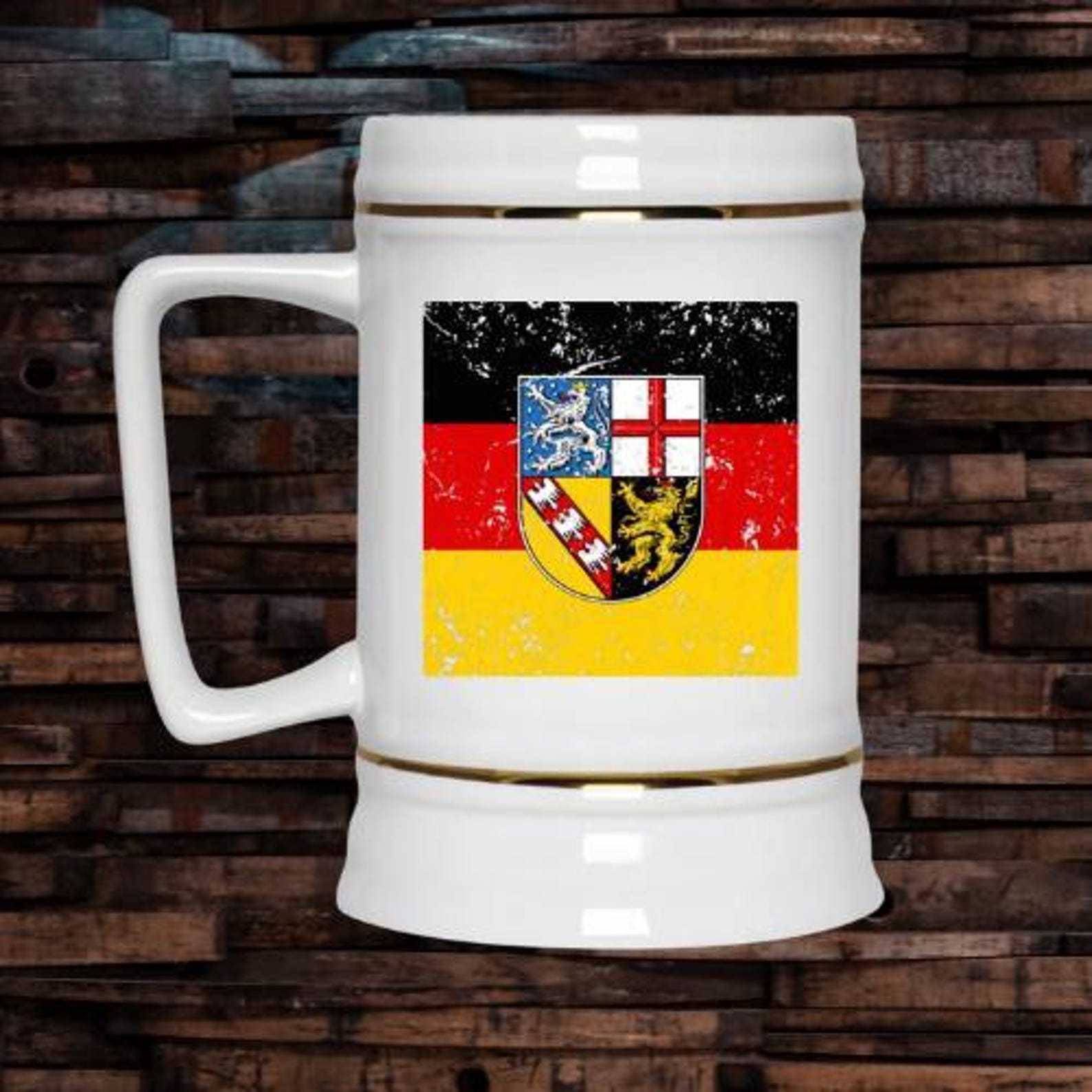 Saarland Beer Stein – Rustic German Flag Design – Perfect for ...