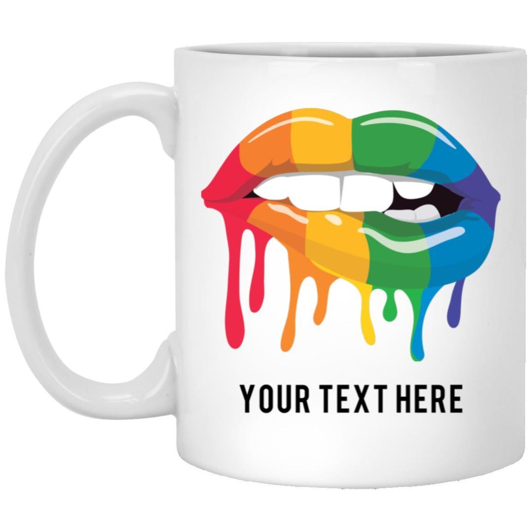 Personalized Rainbow Dripping Lips Mug, Customizable Coffee Mug, Unique ...