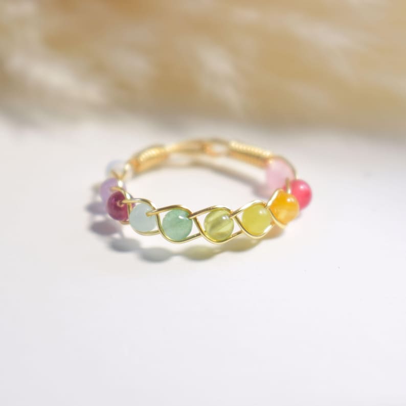 Rainbow Crystal Ring- Subtle Pride Jewelry, Multi-stone Band, Rainbow ...