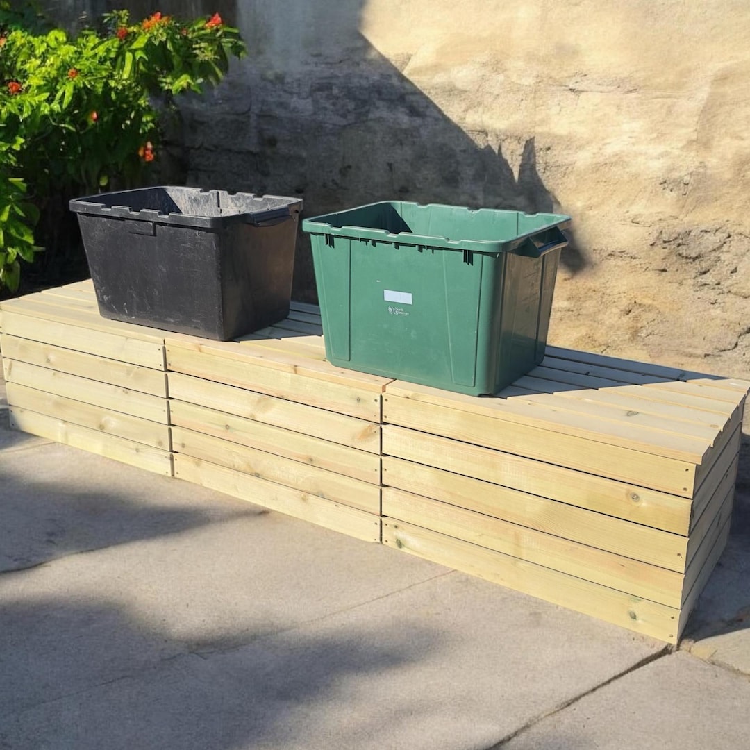 Recycling Box Cover Bin Store. Wooden Outdoor Waste Hide With Lid ...