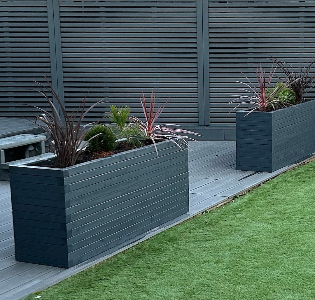 FREE DELIVERY - Grey Handmade Garden Planters. Made to Measure. Wooden ...