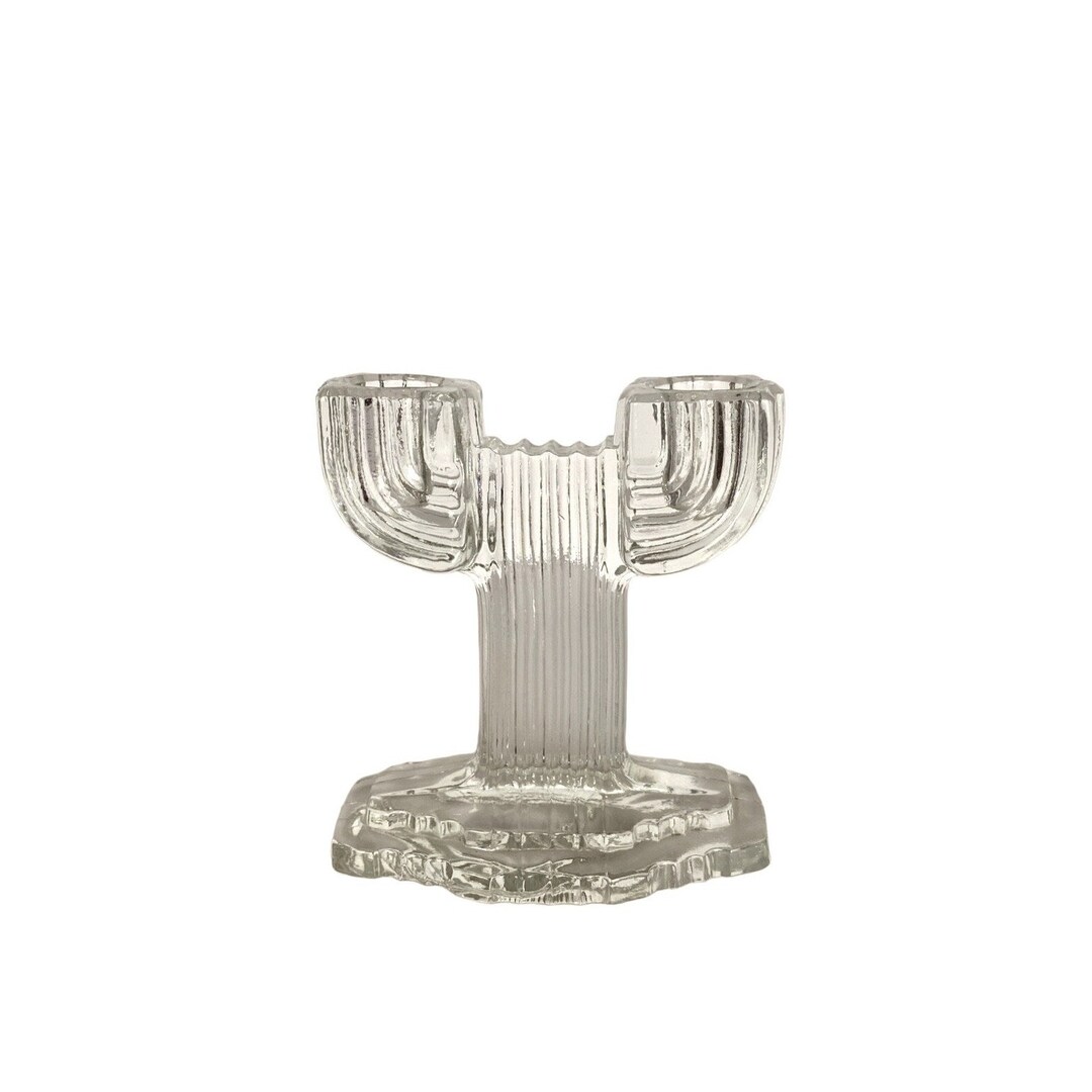 Vintage Anchor Hocking Queen Mary Double Candlestick Holder Clear Glass ...