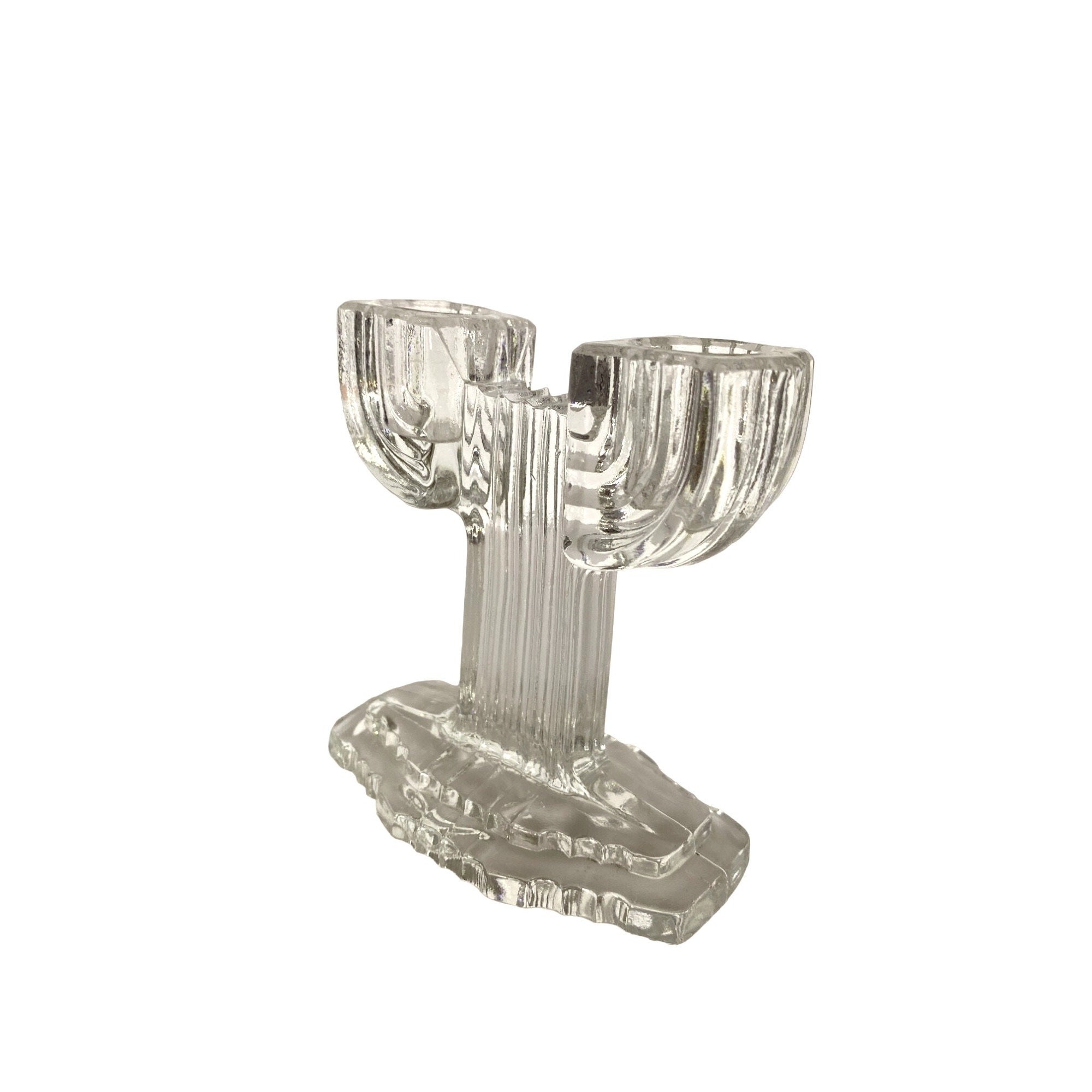 Vintage Anchor Hocking Queen Mary Double Candlestick Holder Clear Glass ...