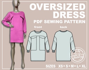 PATTERN OVERSIZED DRESS. Sewing Pattern. Digital Pack 5 Sizes. - Etsy