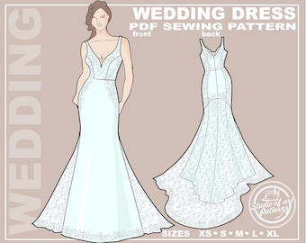 PATTERN WEDDING DRESS. Sewing Pattern Wedding Gown Plus Size. Digital ...