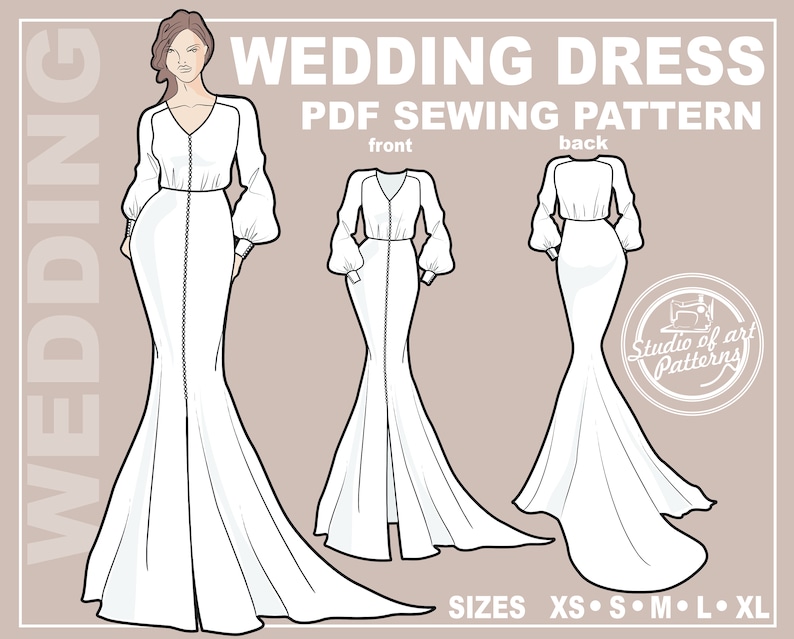 PATTERN WEDDING DRESS. Sewing Pattern. Digital Pack 5 Sizes. - Etsy