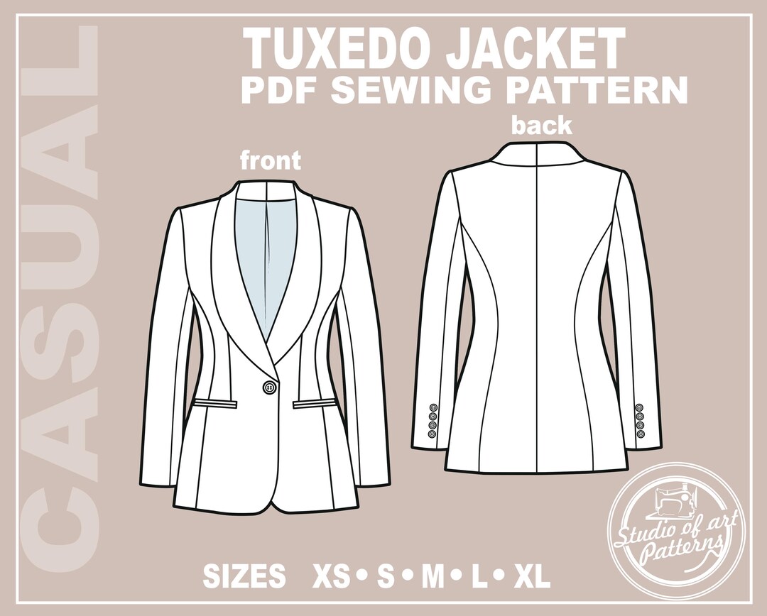 Tuxedo Jacket Sewing Pattern: Shawl Collar (PDF Digital Download, 5 ...
