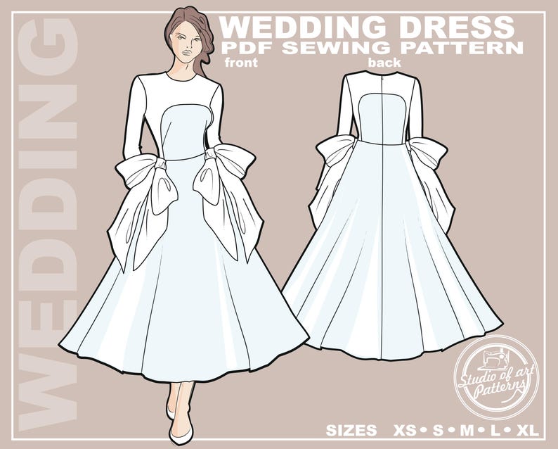 Wedding Dress Sewing Pattern With Bows (PDF Digital Download, 5 Sizes ...