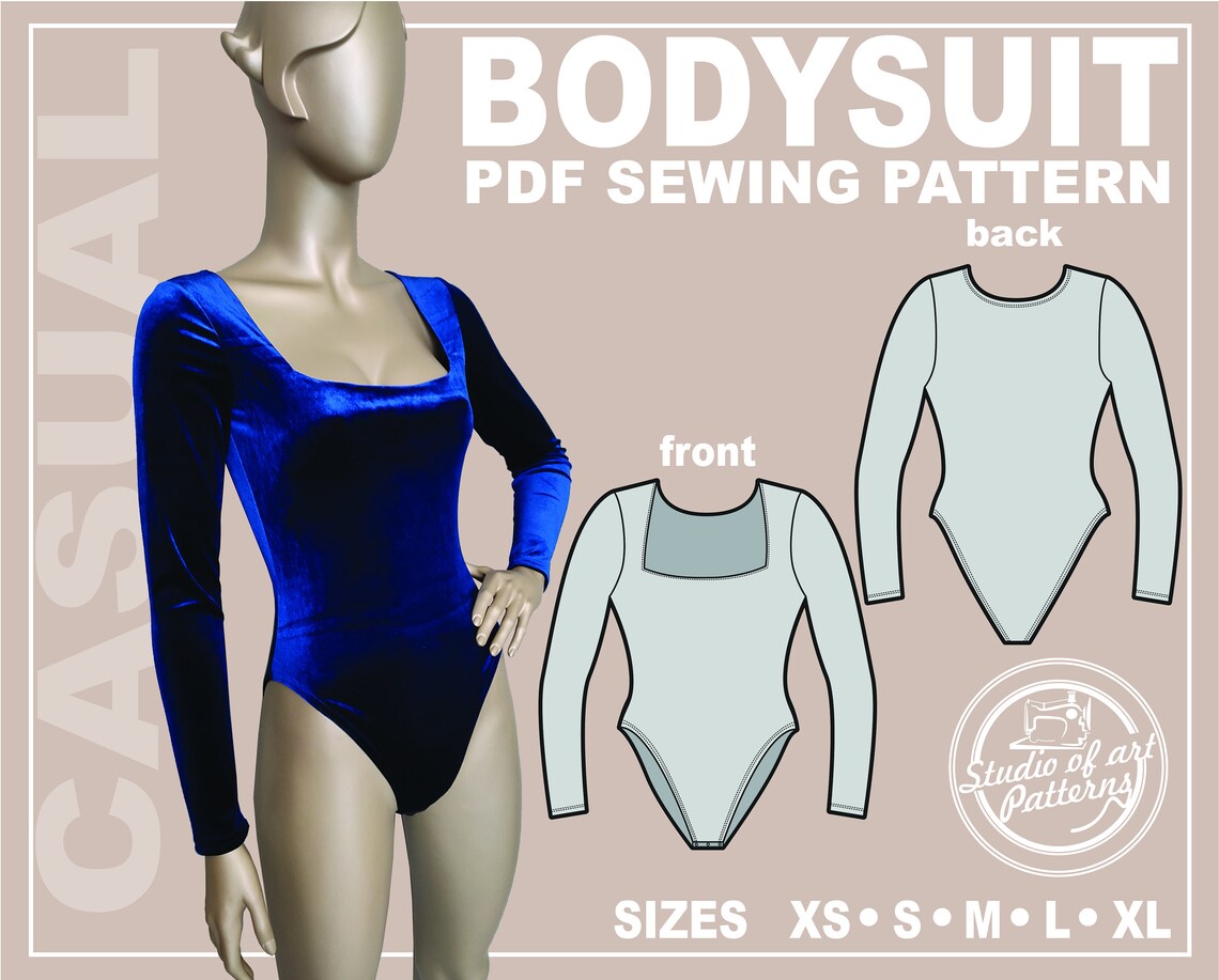 Women's Bodysuit Sewing Pattern: Square Neckline (PDF Digital Download ...