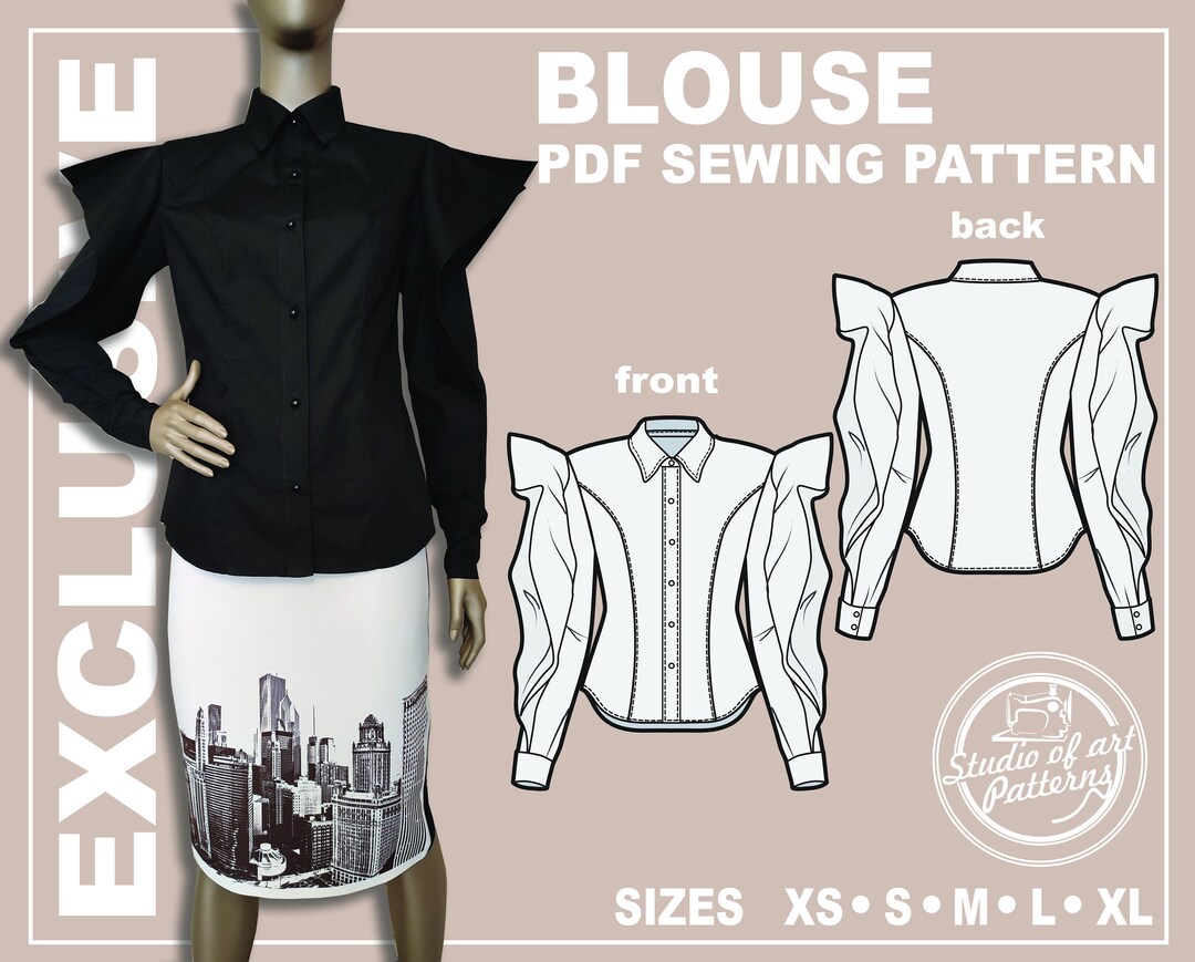 PATTERN BLOUSE. Sewing Pattern Blouse With Billowy Sleeves. Digital ...