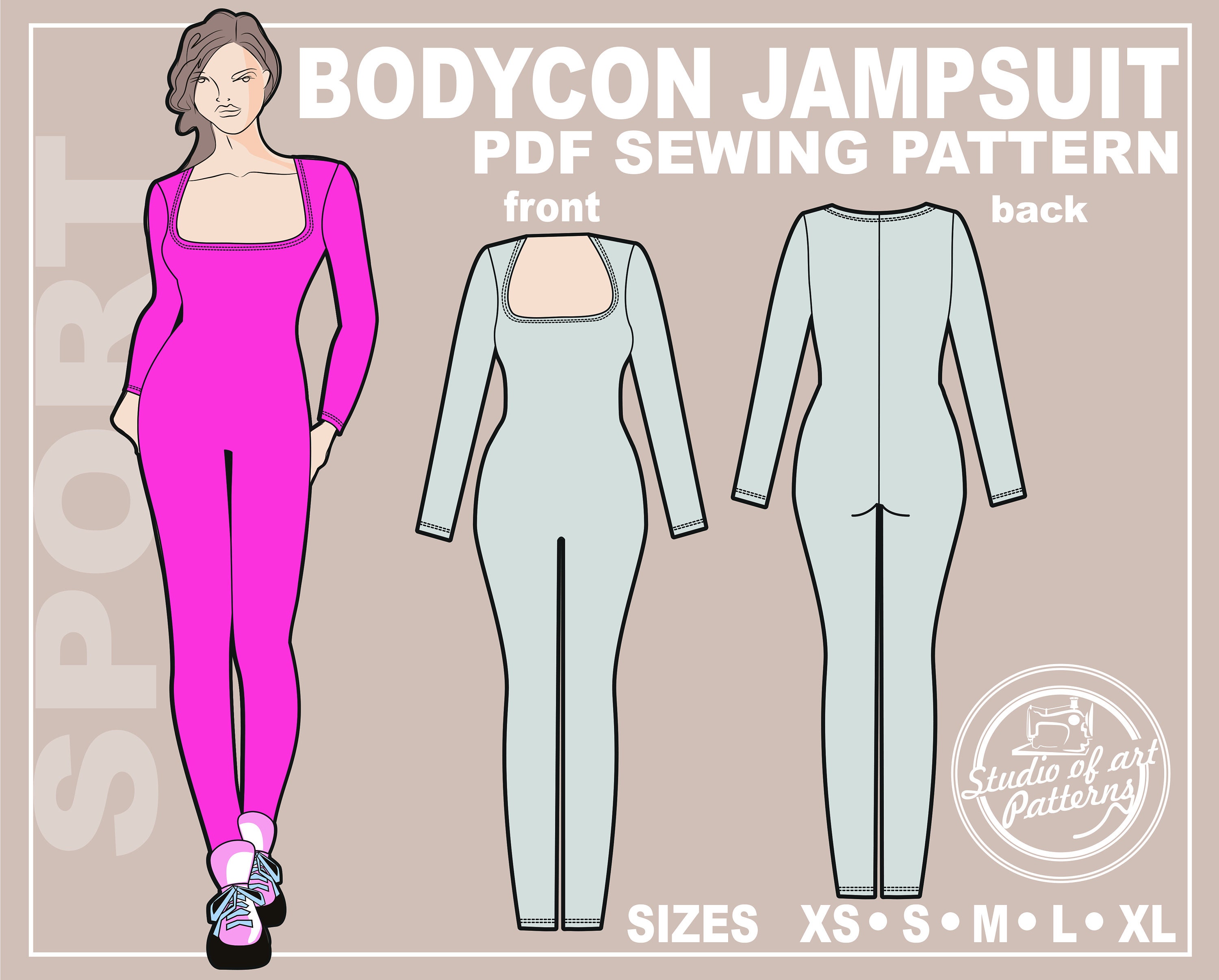 PATTERN BODYCON JUMPSUIT. Sewing Pattern. Digital Pack 5 - Etsy