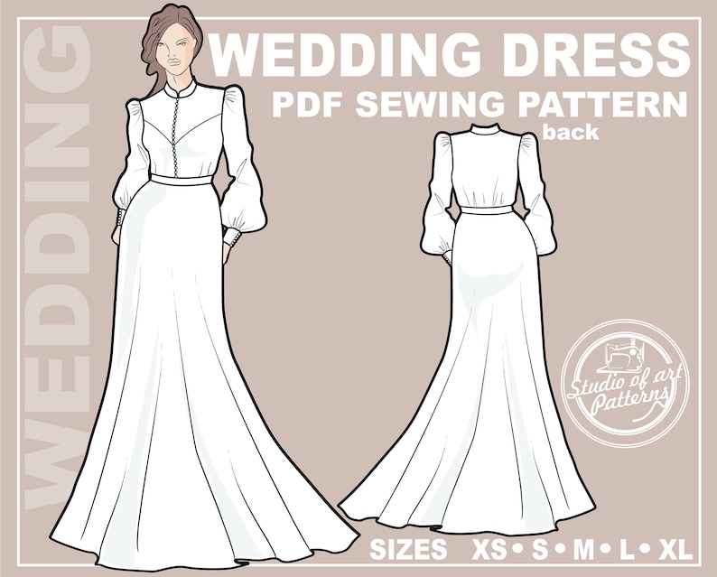 PATTERN WEDDING DRESS. Sewing Pattern. Digital Pack 5 Sizes. Instant ...