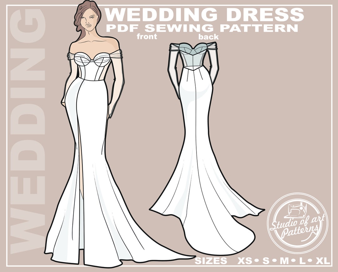 Lace Wedding Dress Pattern: Mermaid Dress With Slit (PDF Digital ...