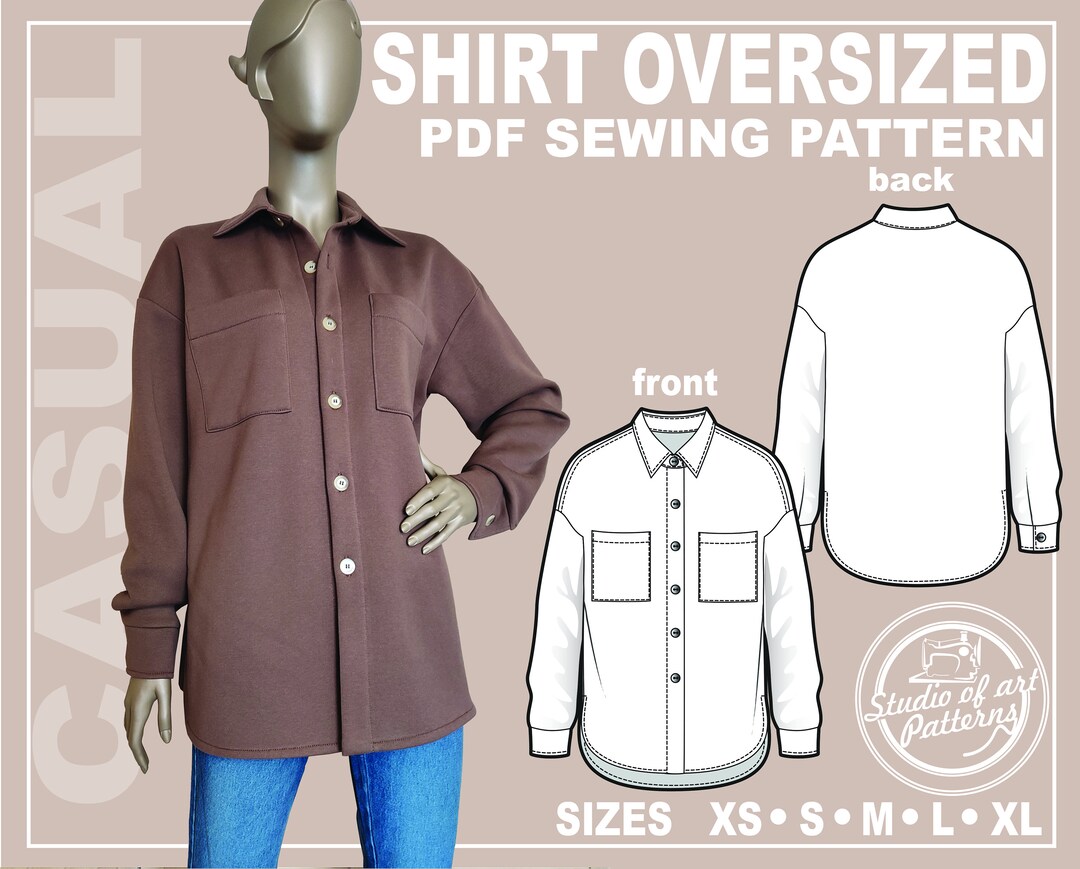 PATTERN OVERSIZED SHIRT. Sewing Pattern Women's Shirt. Digital Pack 5 ...
