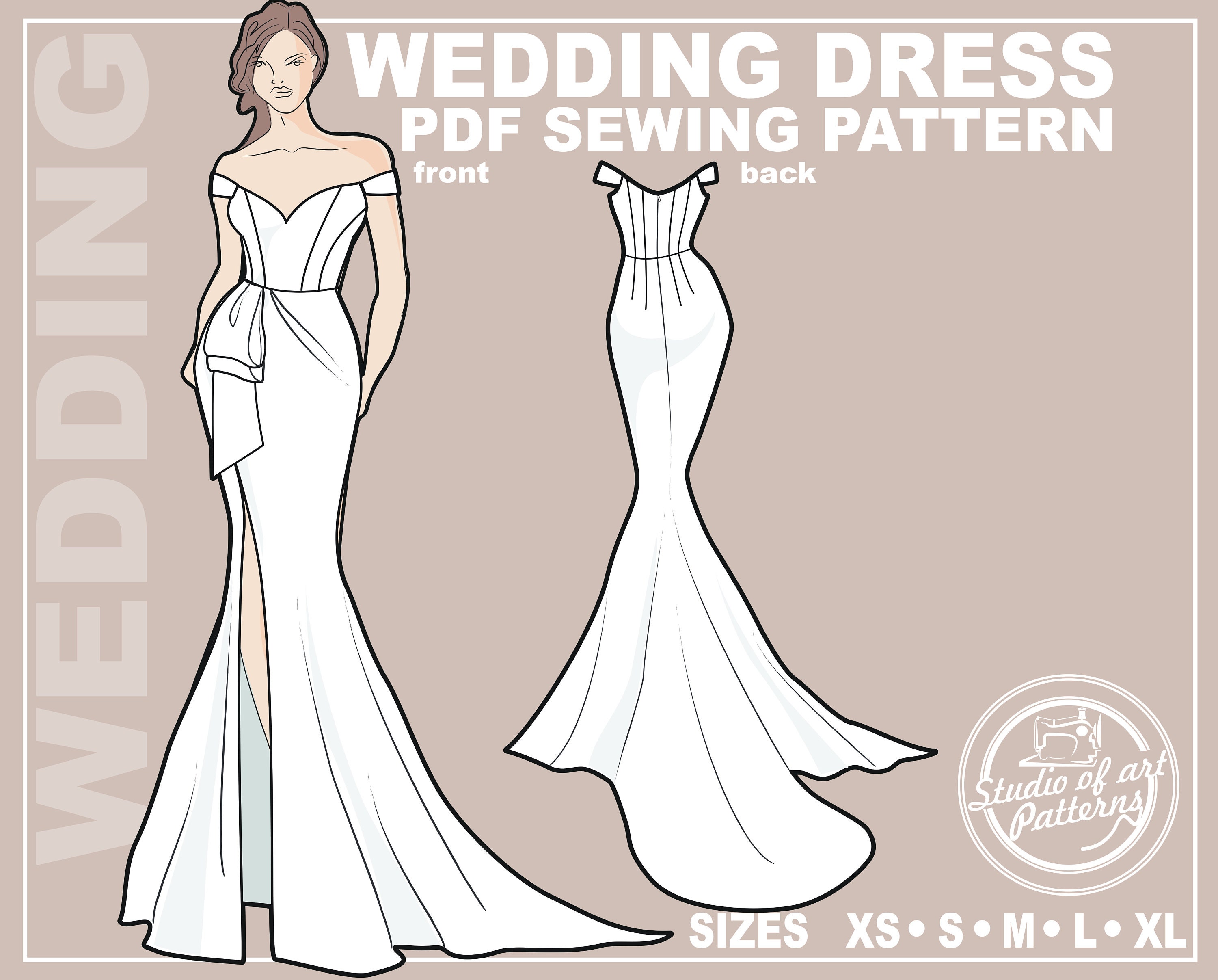 Mermaid Wedding Dress Sewing Pattern: Off-the-shoulder Corset, Slit ...