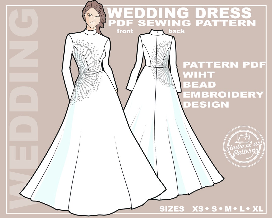 PATTERN BRIDAL GOWN. Sewing Pattern Wedding Dress With Bead Embroidery ...