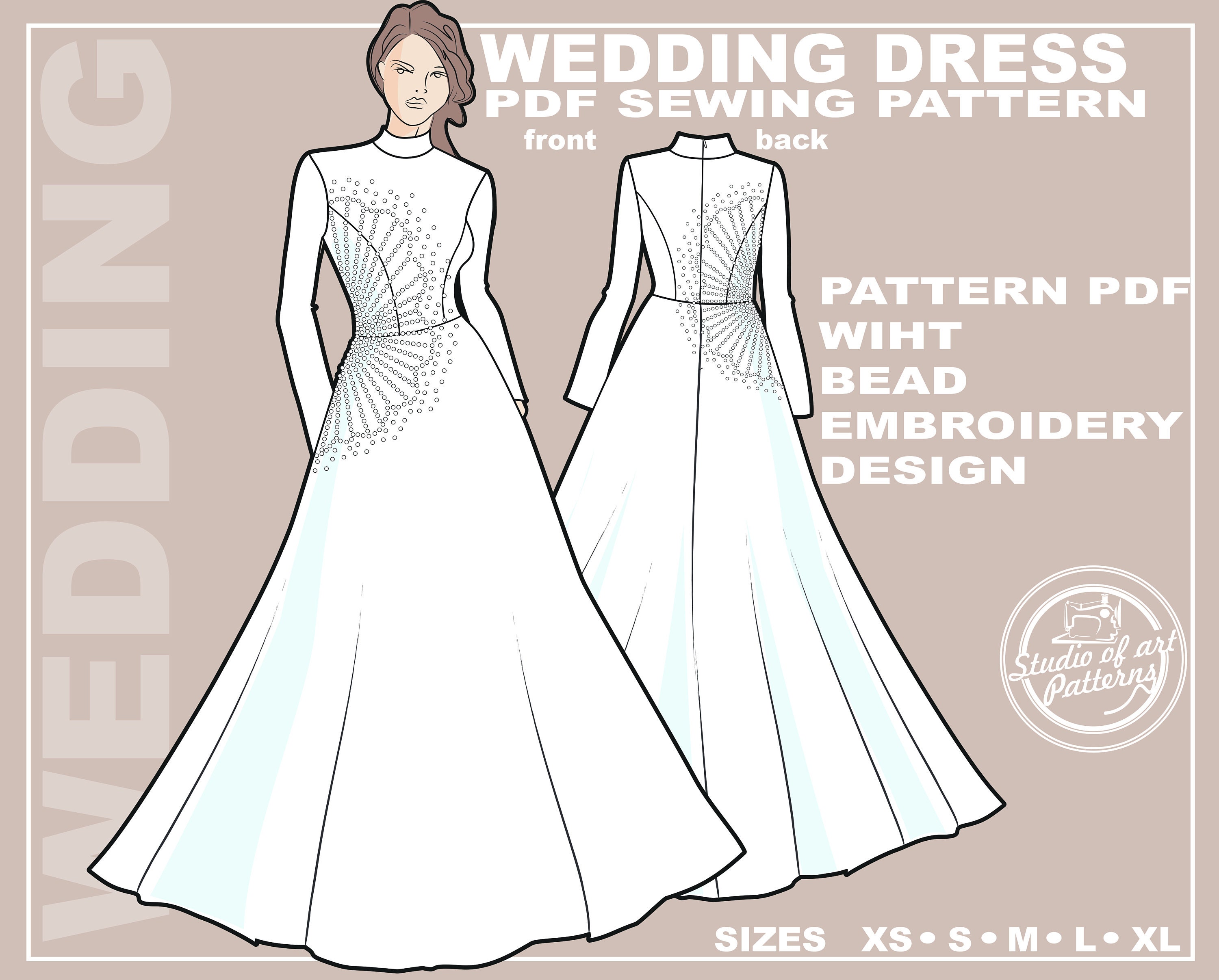 Bridal Gown Sewing Pattern: Bead Embroidery Design (PDF Digital ...