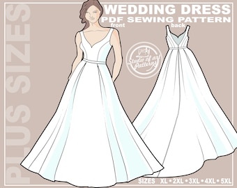 PATTERN WEDDING DRESS. Sewing Pattern Wedding Gown Plus Size. Digital ...
