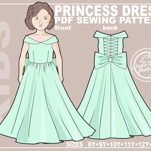 Kids Dress Sewing Pattern: Princess Style, Sizes 8-13 Years (PDF ...
