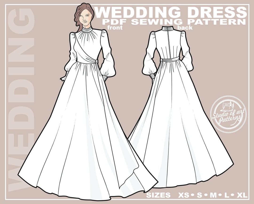 PATTERN WEDDING DRESS. Sewing Pattern Muslim Bride Gown. Digital Pack 5 ...