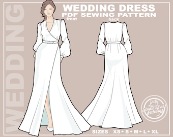 PATTERN WEDDING DRESS. Sewing Pattern Wedding Gown Backless. Digital ...
