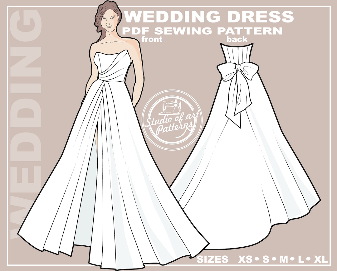 PATTERN WEDDING DRESS. Sewing Pattern Wedding Gown With a Slit. Digital ...