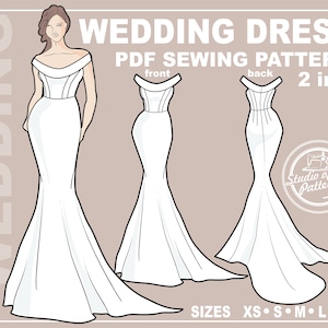 PATTERN WEDDING DRESS. Sewing Pattern. Digital Pack 5 Sizes. Instant ...
