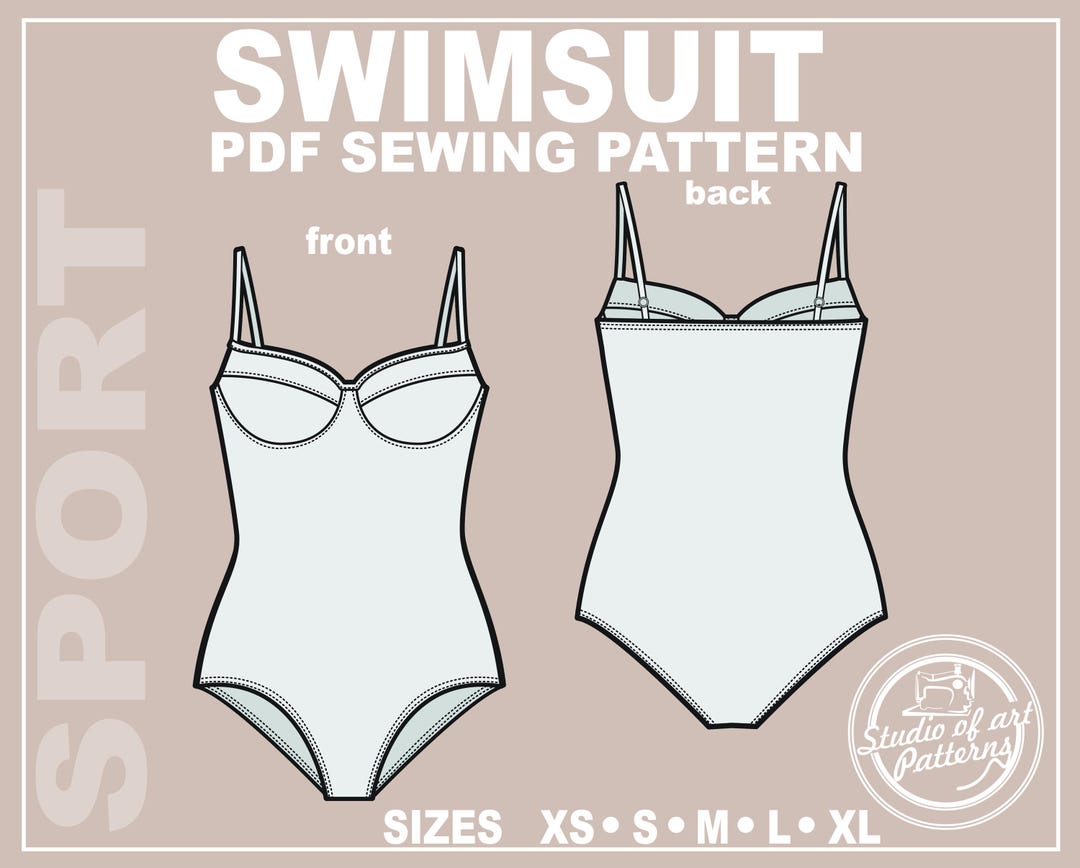Women's Fitted Swimsuit Sewing Pattern (PDF Digital Download, 5 Sizes ...
