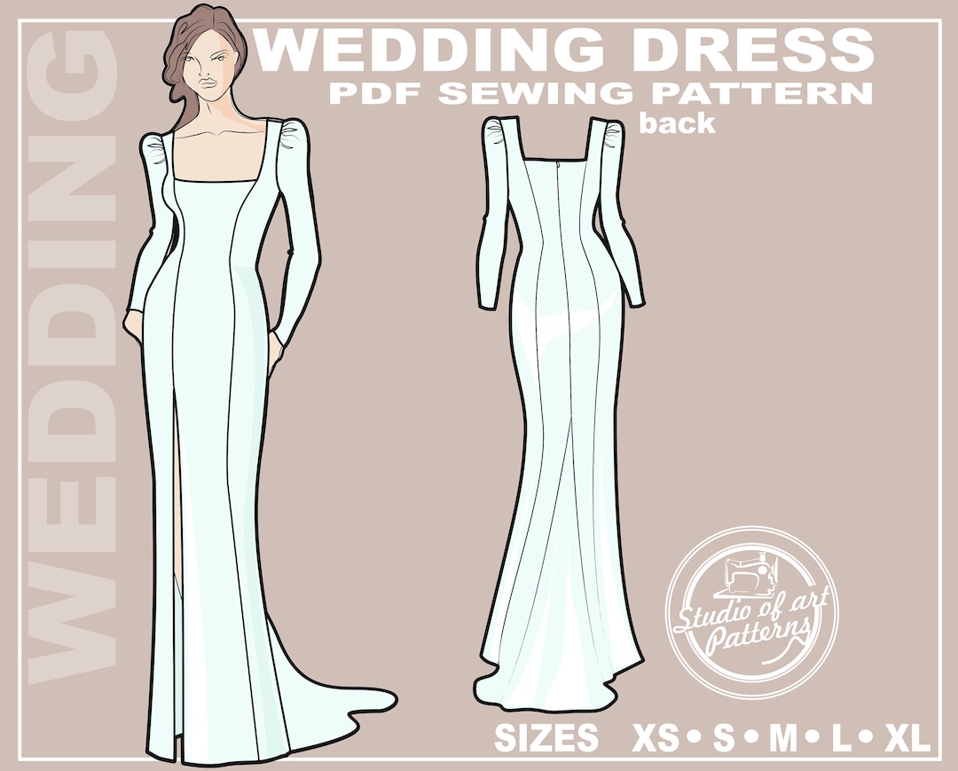 PATTERN WEDDING DRESS. Sewing Pattern Bridal Gown. Digital Pack 5 Sizes ...