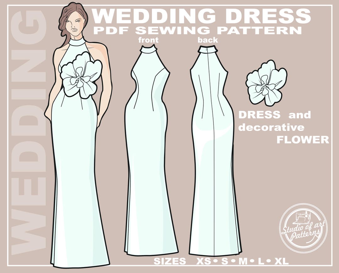 PATTERN BRIDAL GOWN. Sewing Pattern Wedding Dress With Flower. Digital ...