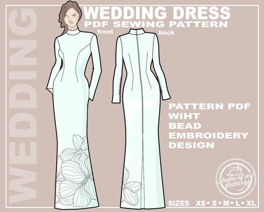 PATTERN BRIDAL GOWN. Sewing Pattern Wedding Dress With Bead Embroidery ...