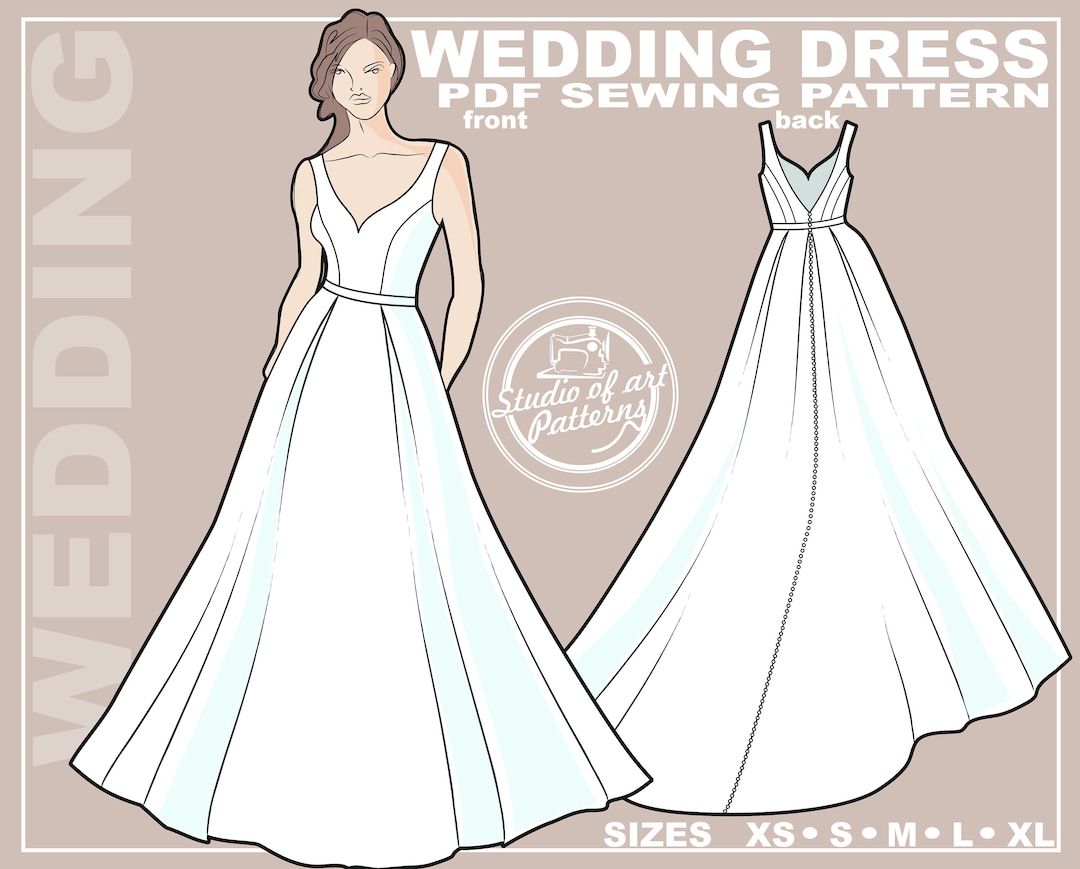 PATTERN WEDDING DRESS. Sewing Pattern Wedding Gown With Train. Digital ...