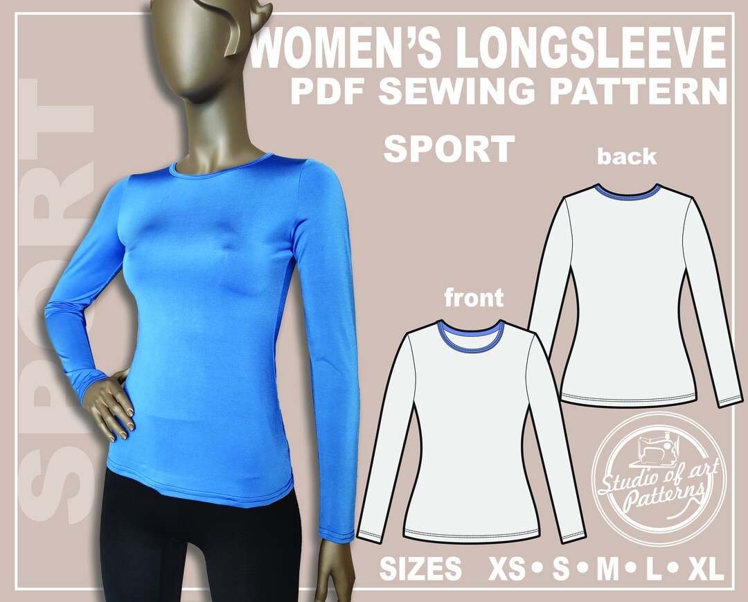 Women's Longsleeve Sewing Pattern (PDF Digital Download, 5 Sizes XS-XL ...