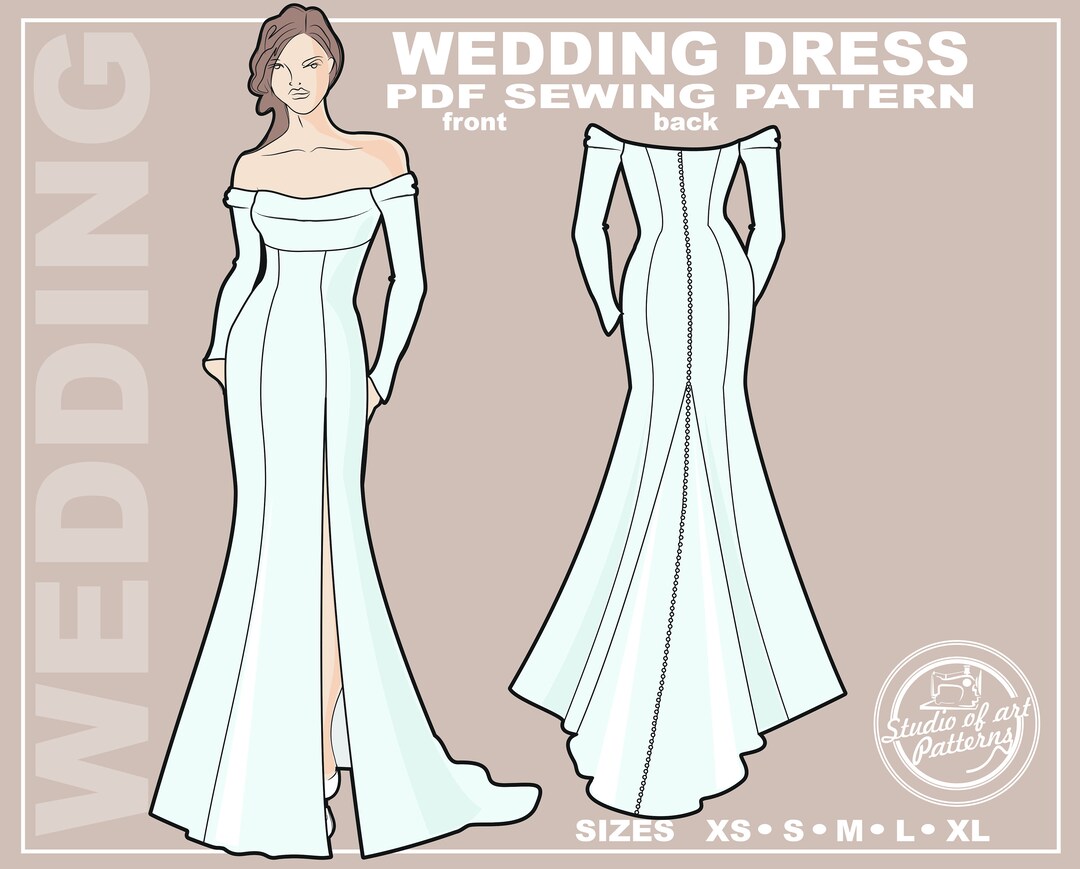 Mermaid Wedding Dress Sewing Pattern Draping On The Shoulders Slit