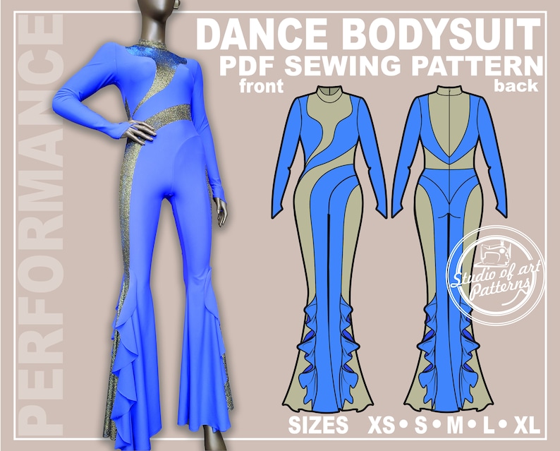 PATTERN DANCE BODYSUIT. Sewing Pattern Jampsuit. Digital Pack 5 Sizes ...
