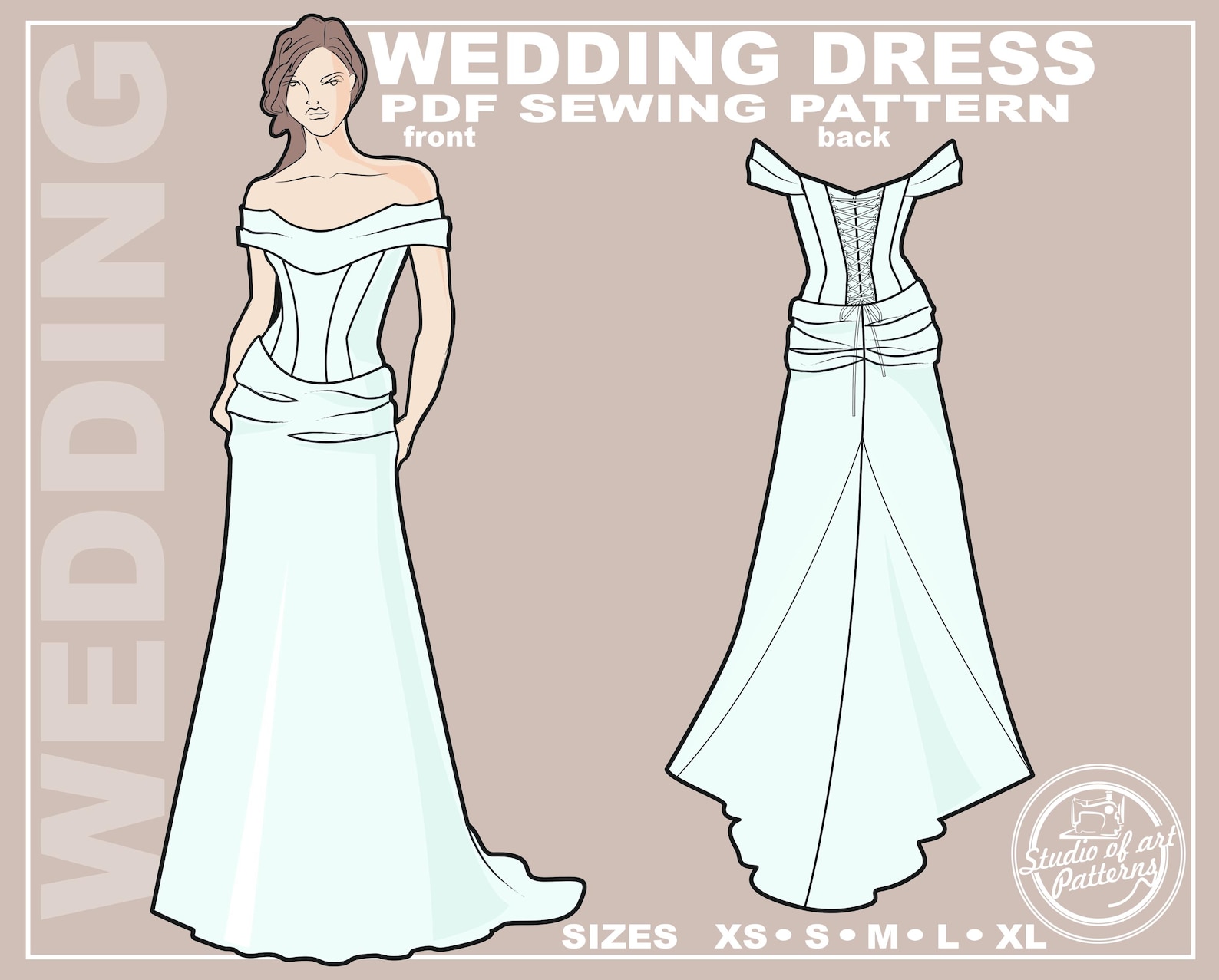 Wedding Dress Sewing Pattern: Corset Bodice, Draped Skirt (PDF Digital ...