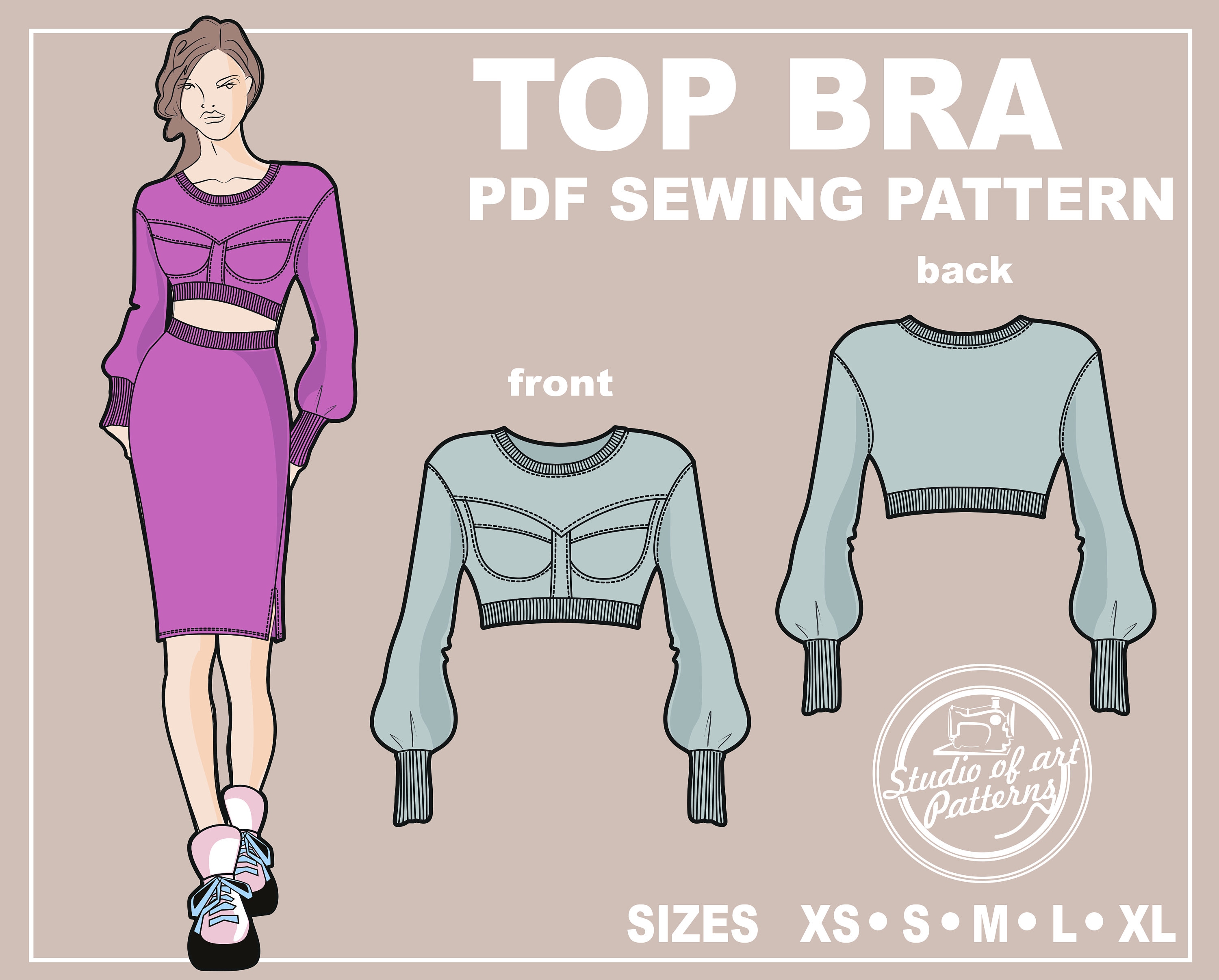 Crop Top Bra Sewing Pattern: Long Sleeve Bustle Corset (PDF Digital ...