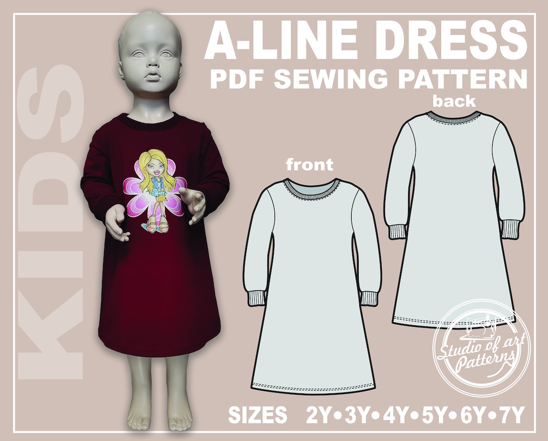 PATTERN KIDS A-line DRESS. Sewing Pattern Dress for Children. Digital ...