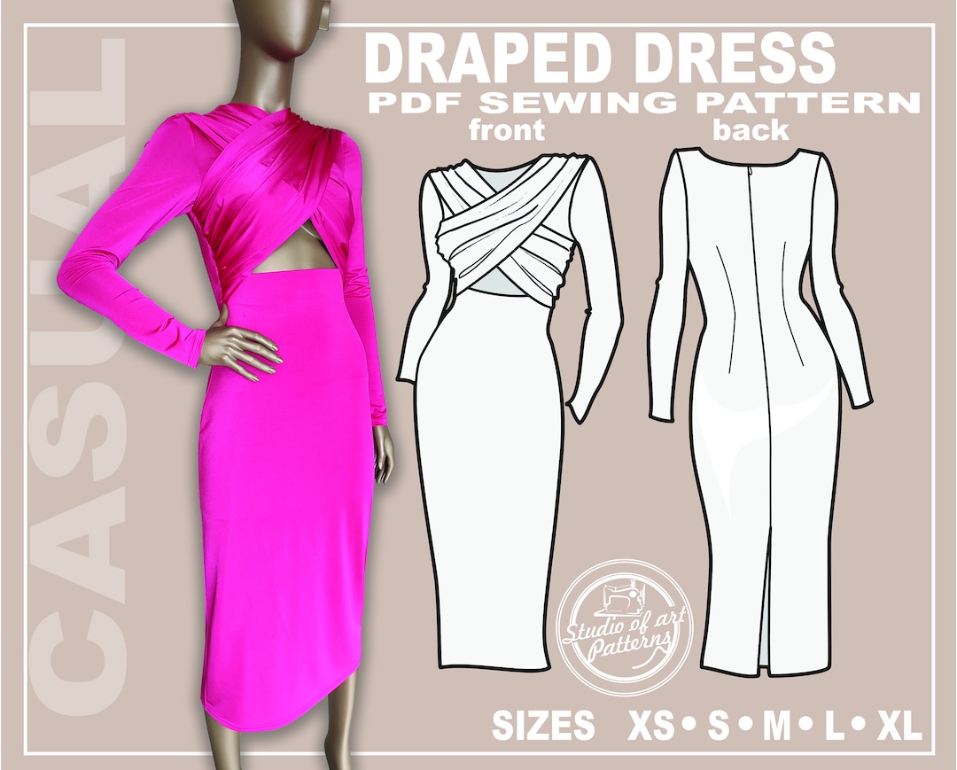 PATTERN PARTY DRESS. Sewing Pattern Gown Featuring Draping. Digital ...