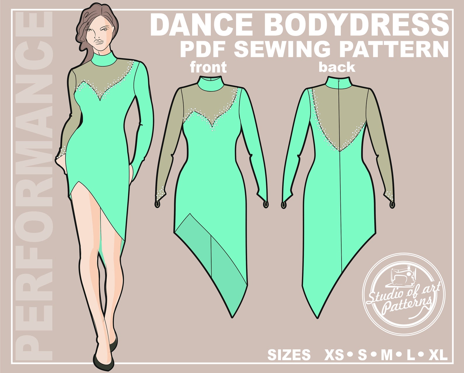 Dance Bodydress Sewing Pattern: Asymmetrical Skirt, Long Sleeve (PDF ...