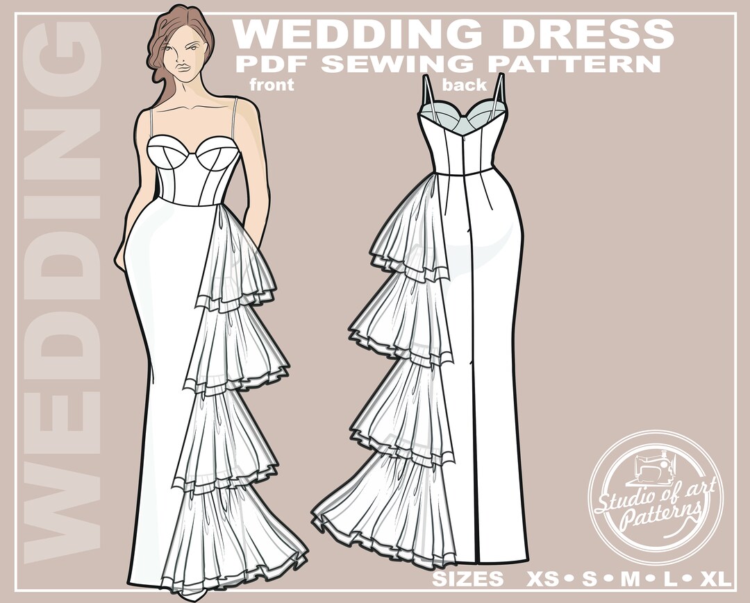 PATTERN WEDDING DRESS. Sewing Pattern Wedding Gown With Frills. Pattern ...