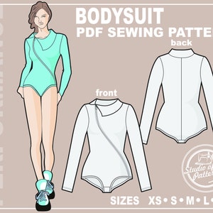 PATTERN WOMEN'S BODYSUIT. Sewing Pattern Slant-line Zip Bodysuit ...