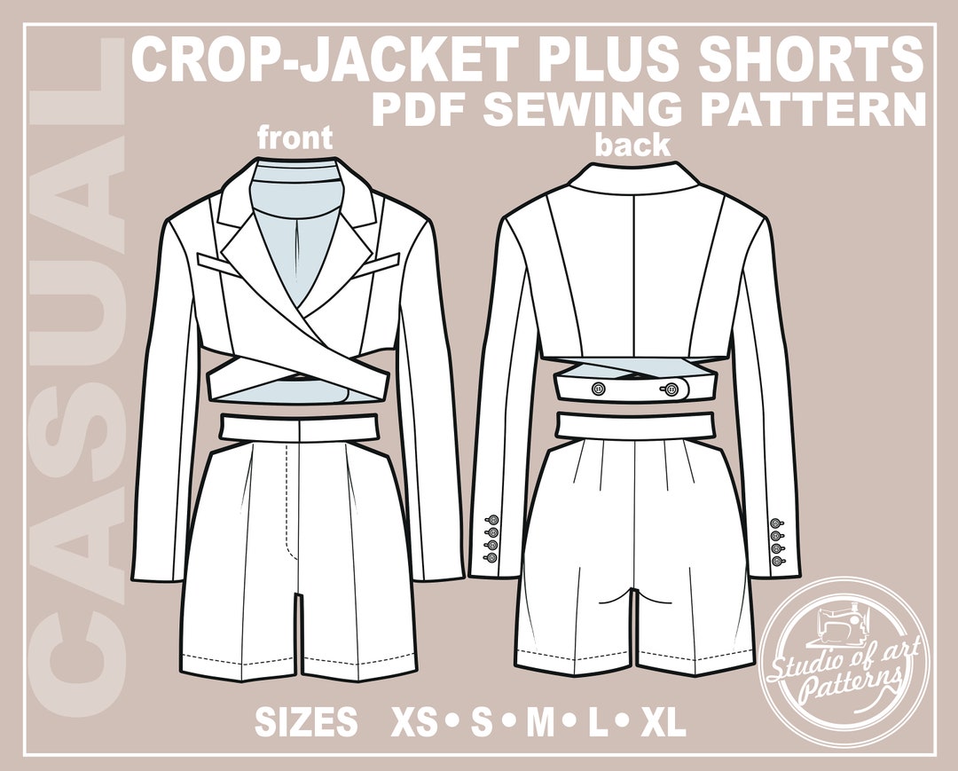 Misses' Outfit Sewing Pattern: Crop Jacket With Tie Belt & Shorts (PDF ...