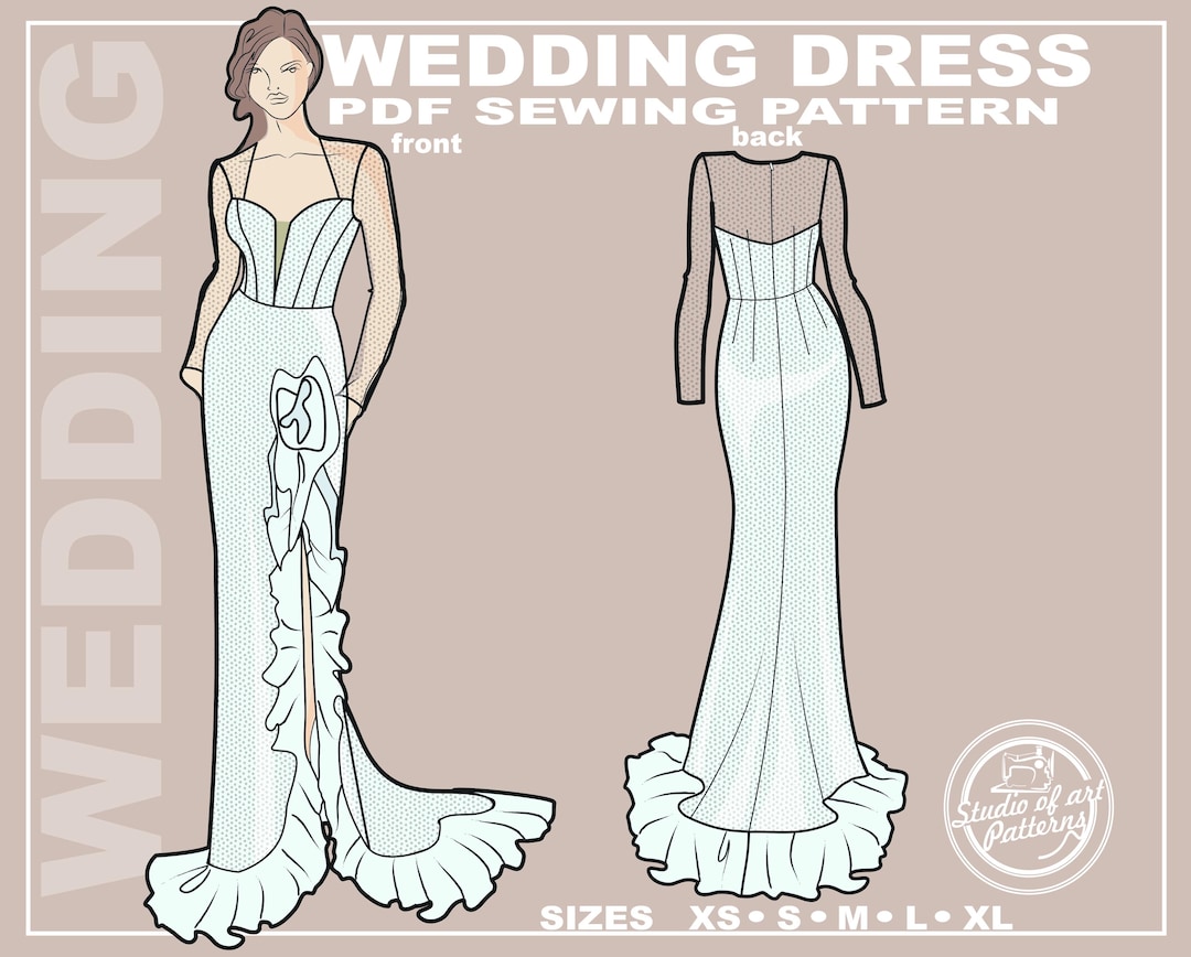 Lace Mermaid Wedding Gown Sewing Pattern: Queen Anne Neckline (PDF ...